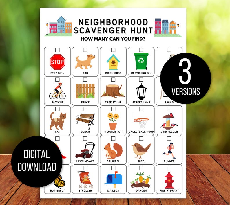 Neighborhood Scavenger Hunt for Kids, Outdoor Nature Scavenger Hunt ...