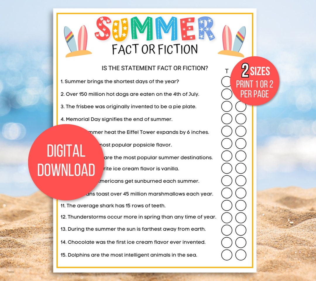 Summer Trivia Game, Summer Trivia Quiz, Summer Fact or Fiction Game ...