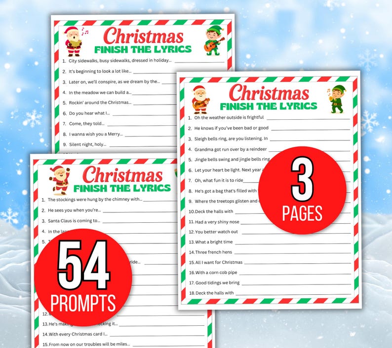 Christmas Finish the Lyrics, Holiday Party Game, Fun Christmas Game ...