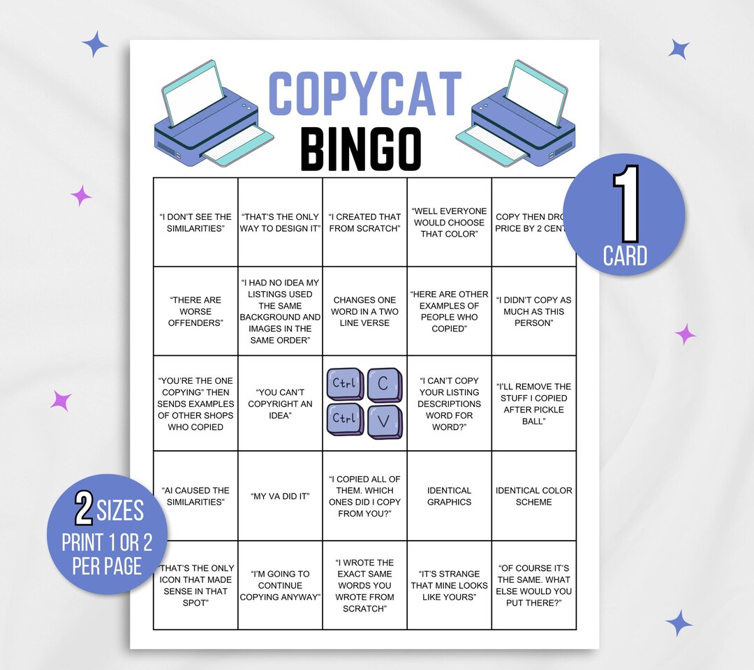 Copycat Bingo Cards, Copycat Bingo Game Cards, Copycat Game, Copycat ...