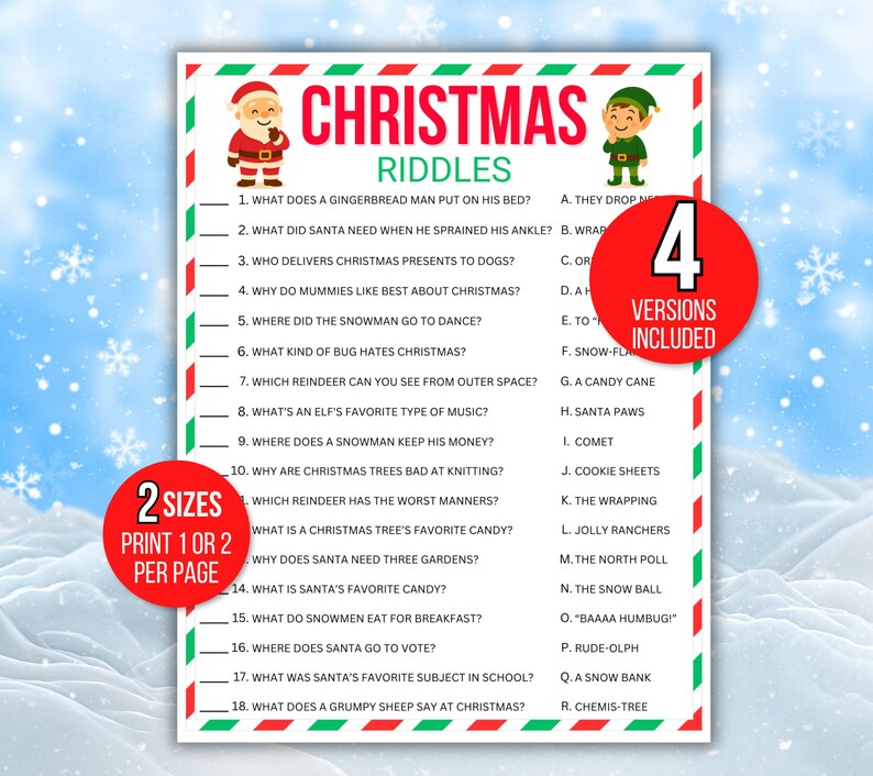 Christmas Riddles Game, Holiday Riddle Game, Fun Christmas Game ...