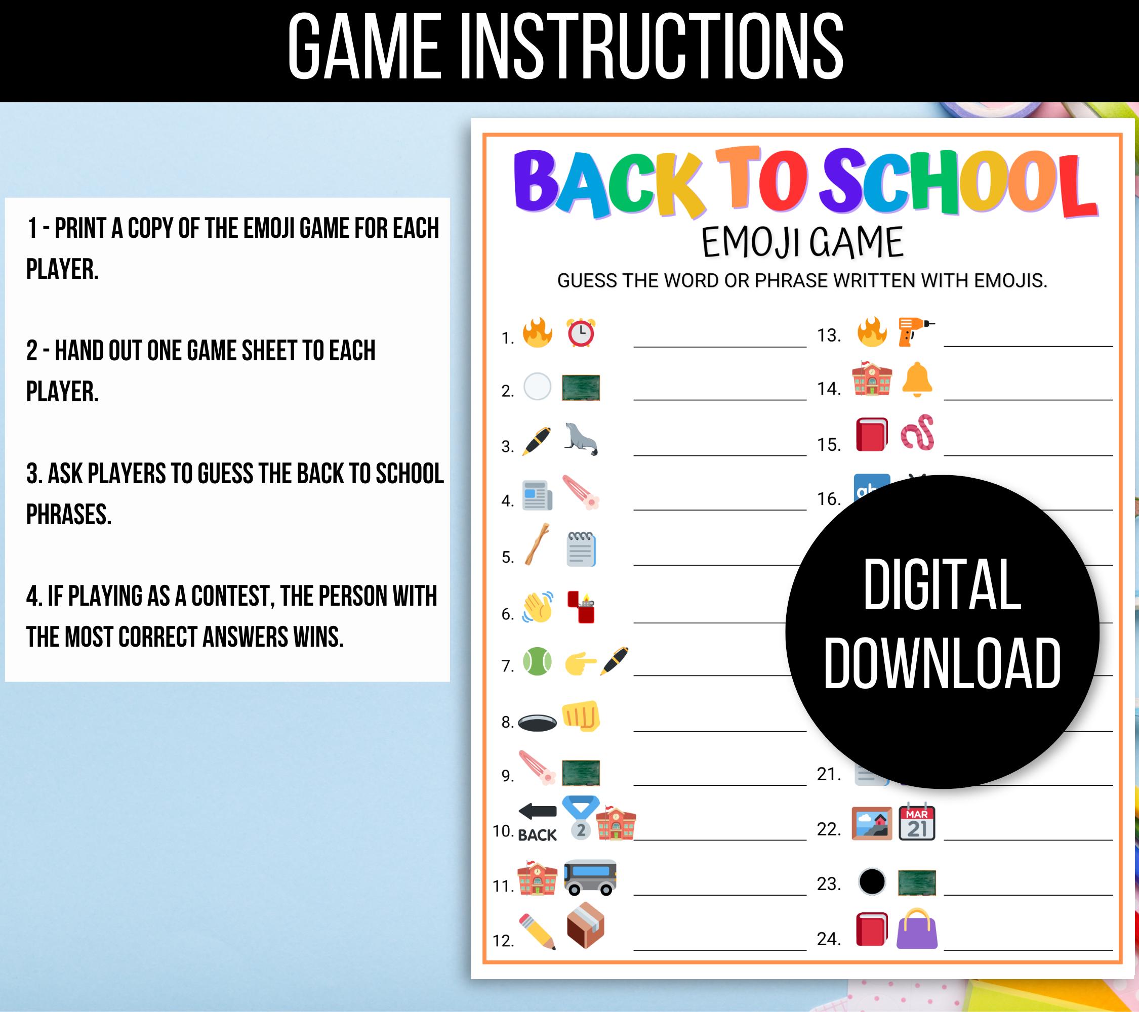 Back to School Emoji Game, Emoji School Game, School Emoji Game, Back ...