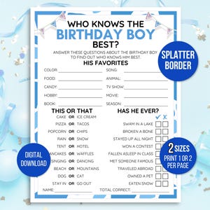 Who Knows the Birthday Boy Best, Birthday Party Game, Birthday Game for ...