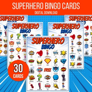 Superhero Bingo, 30 Superhero Bingo Cards, Superhero Game, Superhero ...