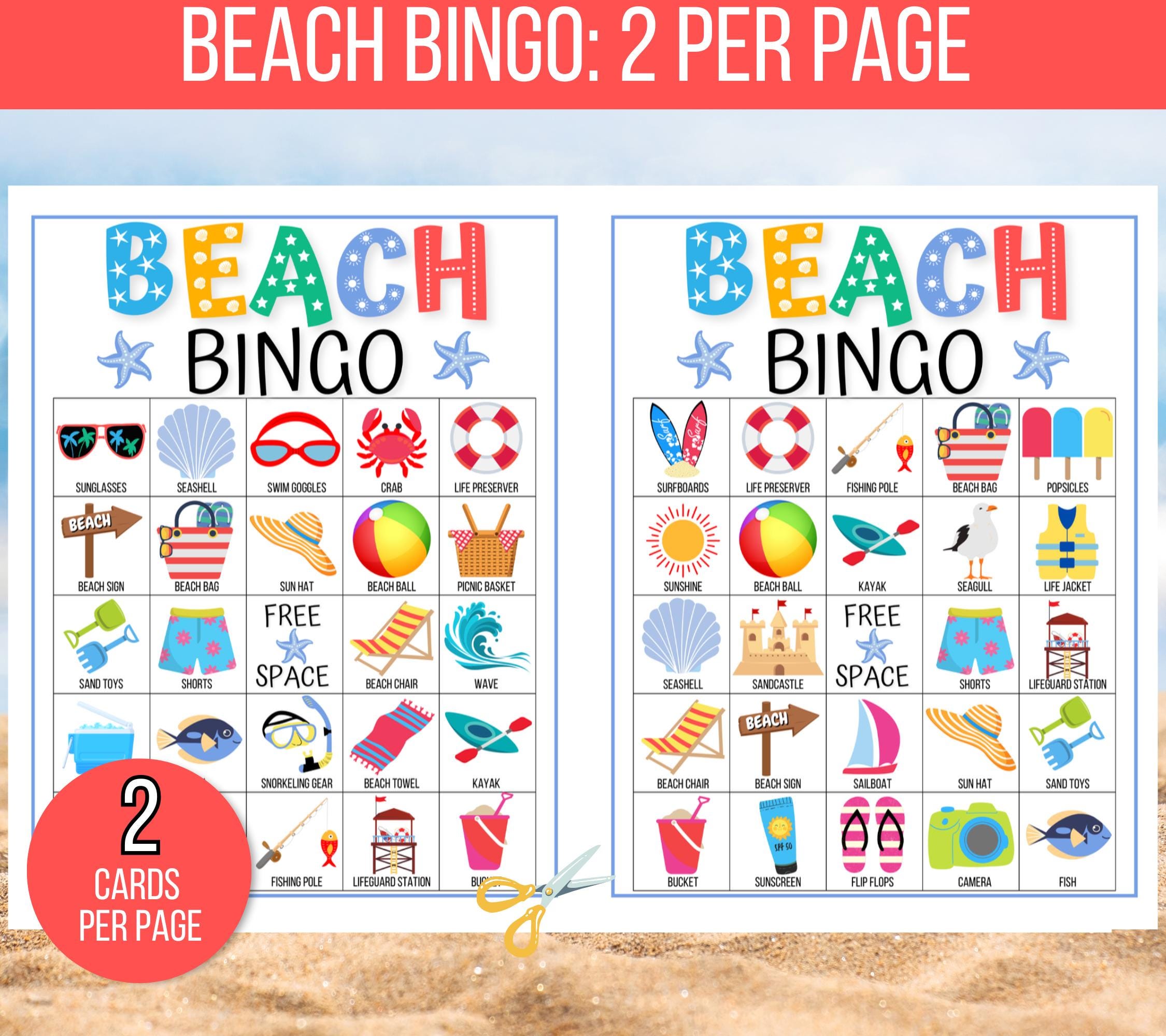 Beach Bingo, 60 Printable Beach Bingo Cards, Summer Bingo, Fun in the ...
