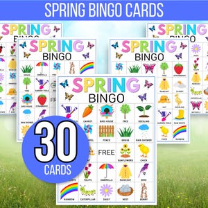 Spring Bingo, 30 Printable Spring Bingo Cards, Spring Party Game ...