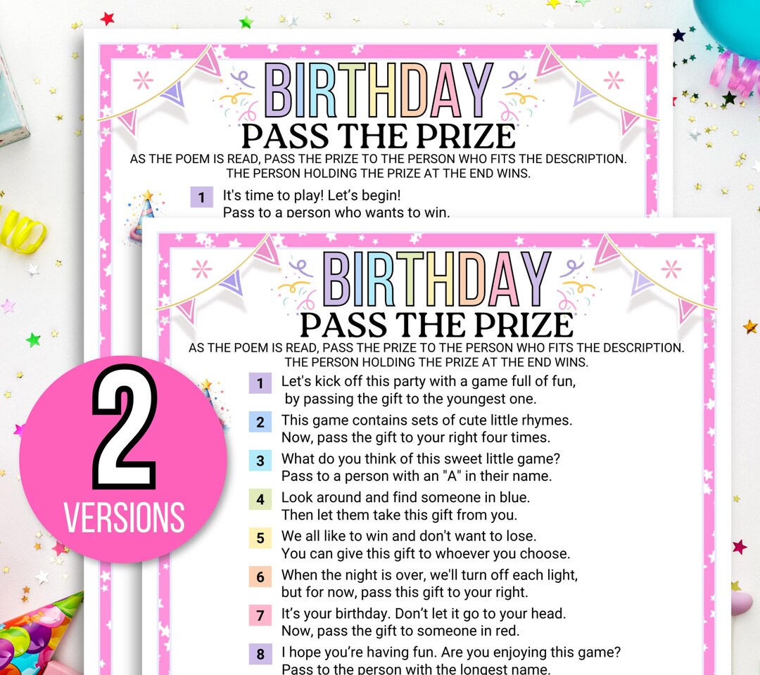 Birthday Pass the Gift Game, Girls Birthday Pass the Prize Game, Teen ...