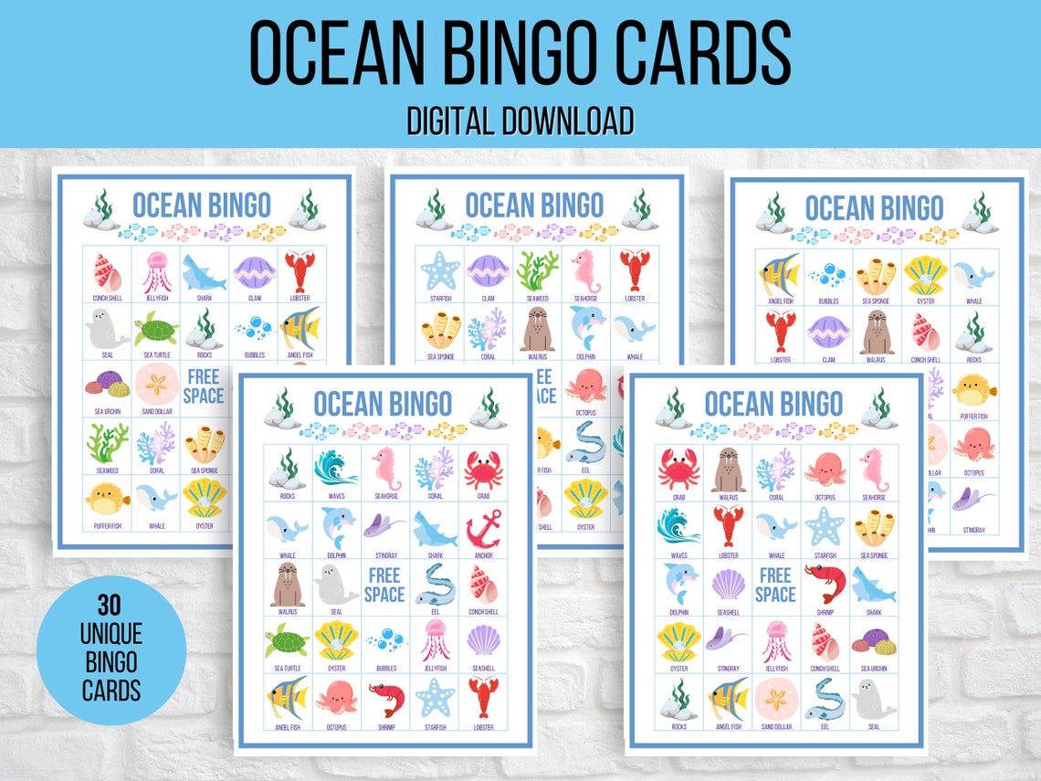 Ocean Bingo Under the Sea Bingo 30 Printable Ocean Bingo - Etsy