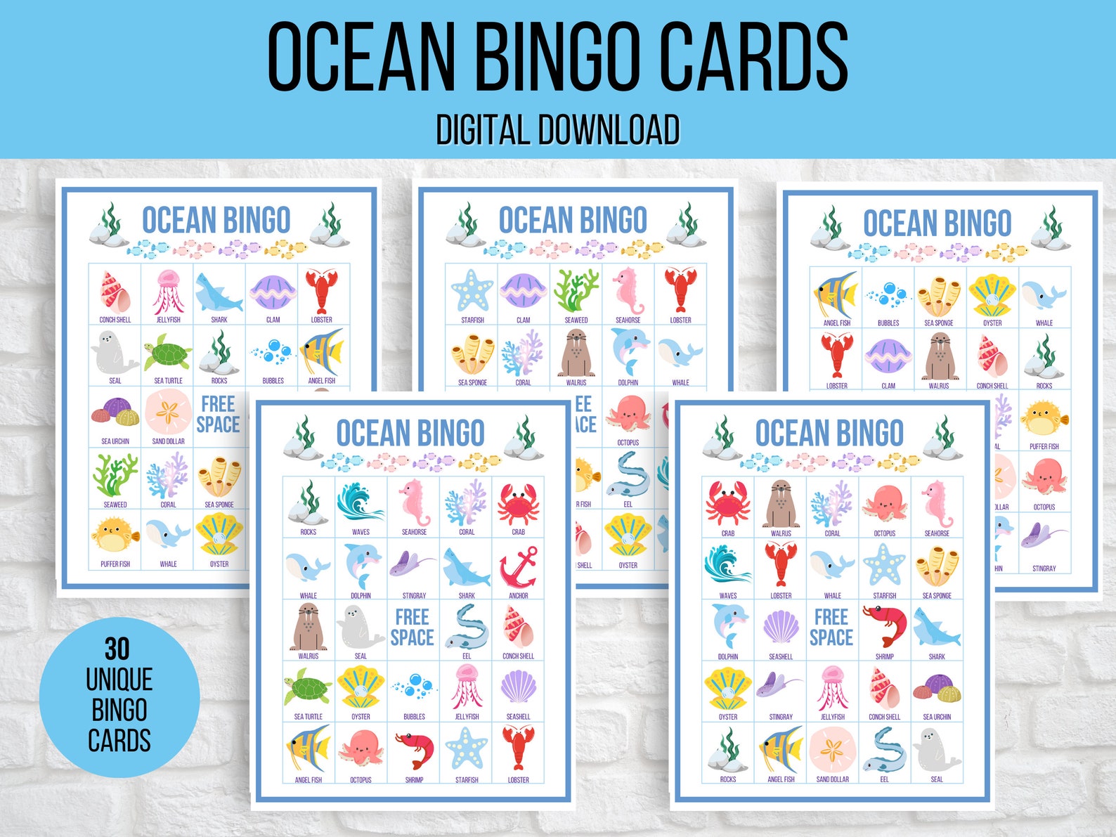 Ocean Bingo Under the Sea Bingo 30 Printable Ocean Bingo - Etsy