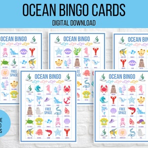 Ocean Bingo, Under the Sea Bingo, 30 Printable Ocean Bingo Cards, Ocean ...