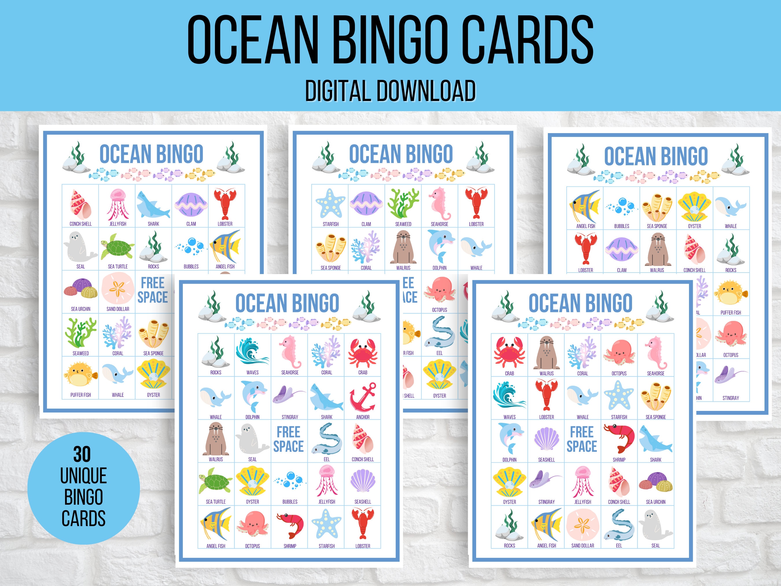 Ocean Bingo Under the Sea Bingo 30 Printable Ocean Bingo - Etsy