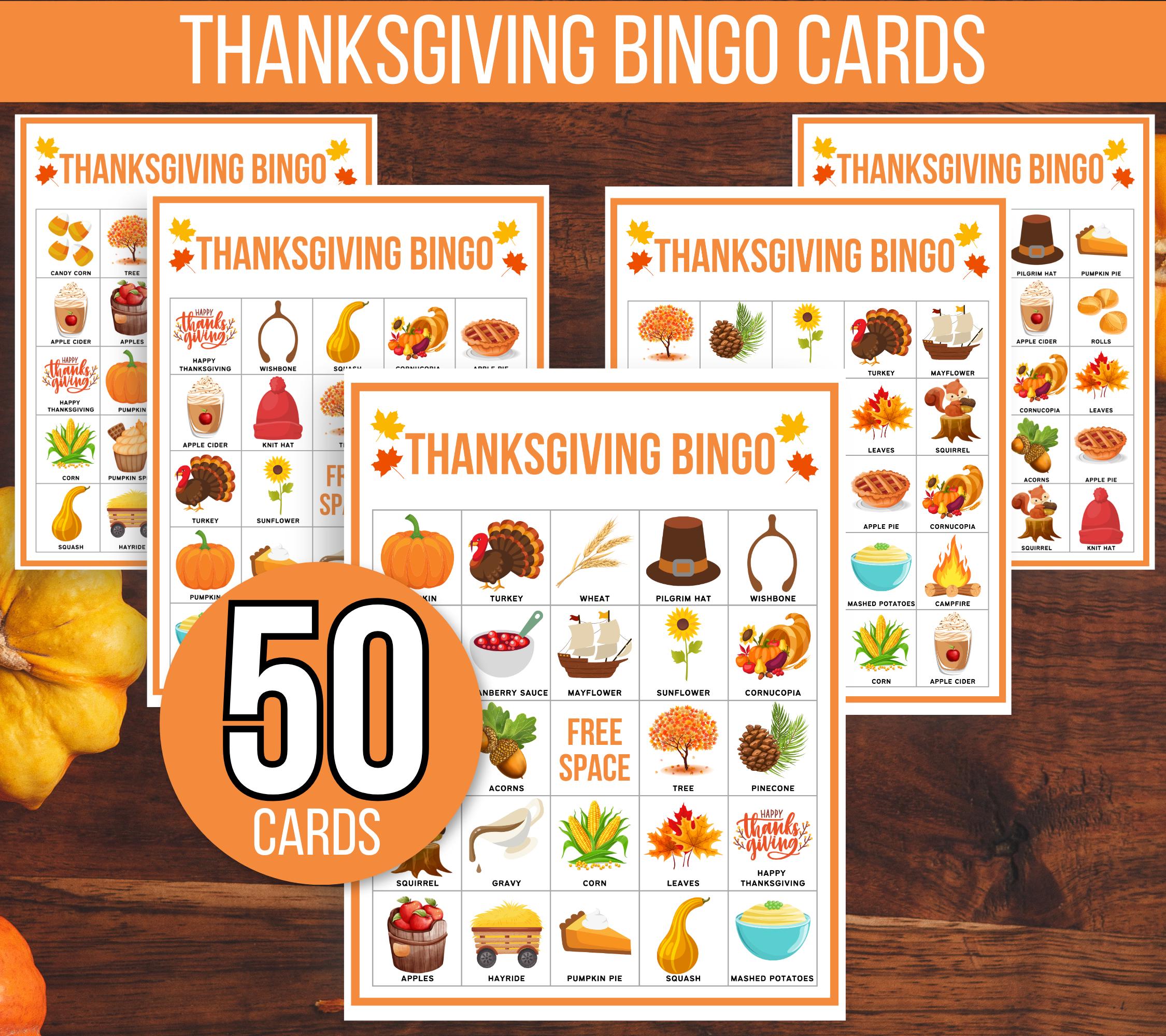Thanksgiving Bingo, 50 Thanksgiving Bingo Cards, Thanksgiving Activity ...