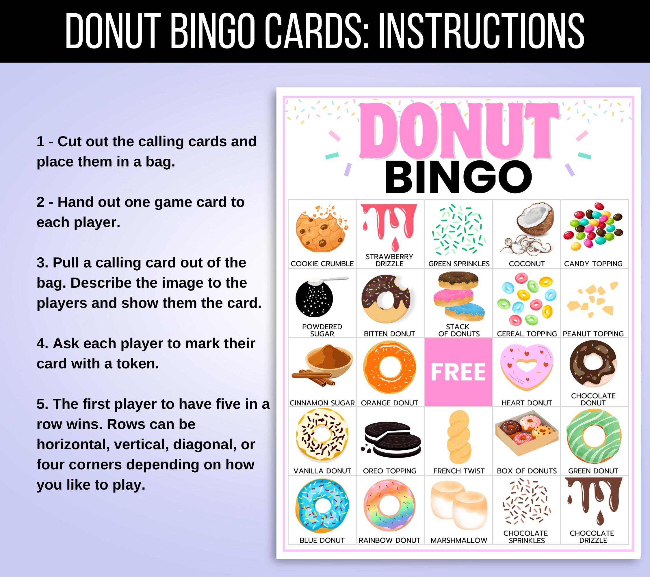 Donut Bingo, 60 Printable Donut Bingo Cards, Donut Birthday, Donut ...