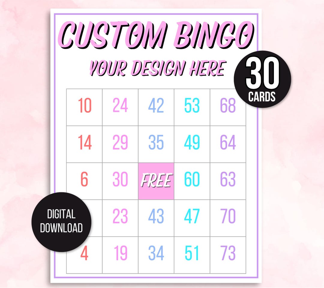 Custom Bingo, 30 Unique Printable Custom Bingo Cards, Custom Bingo Game ...