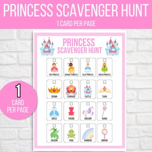 Princess Scavenger Hunt, Printable Princess Party Game, Princess ...