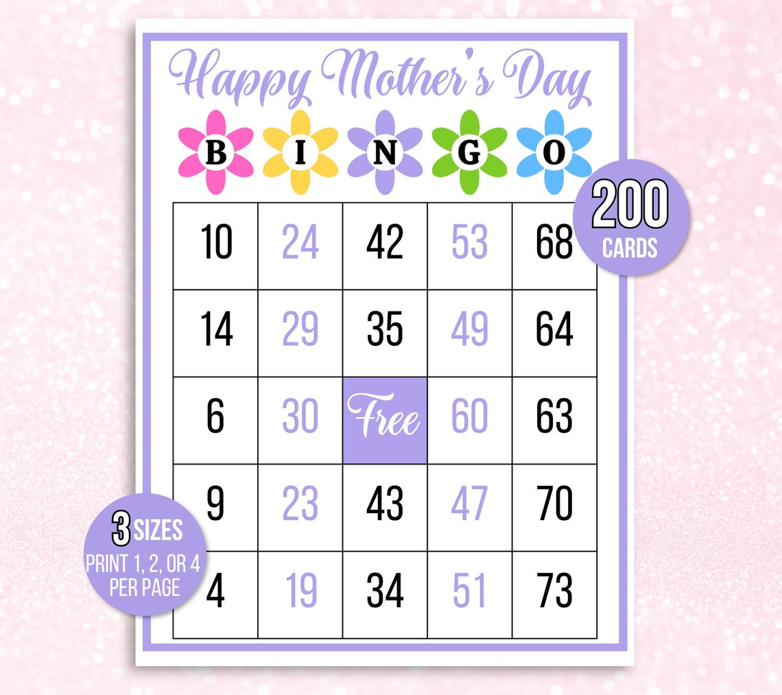 Mother's Day Bingo, 200 Mother's Day Bingo Cards, Mother's Day Activity ...