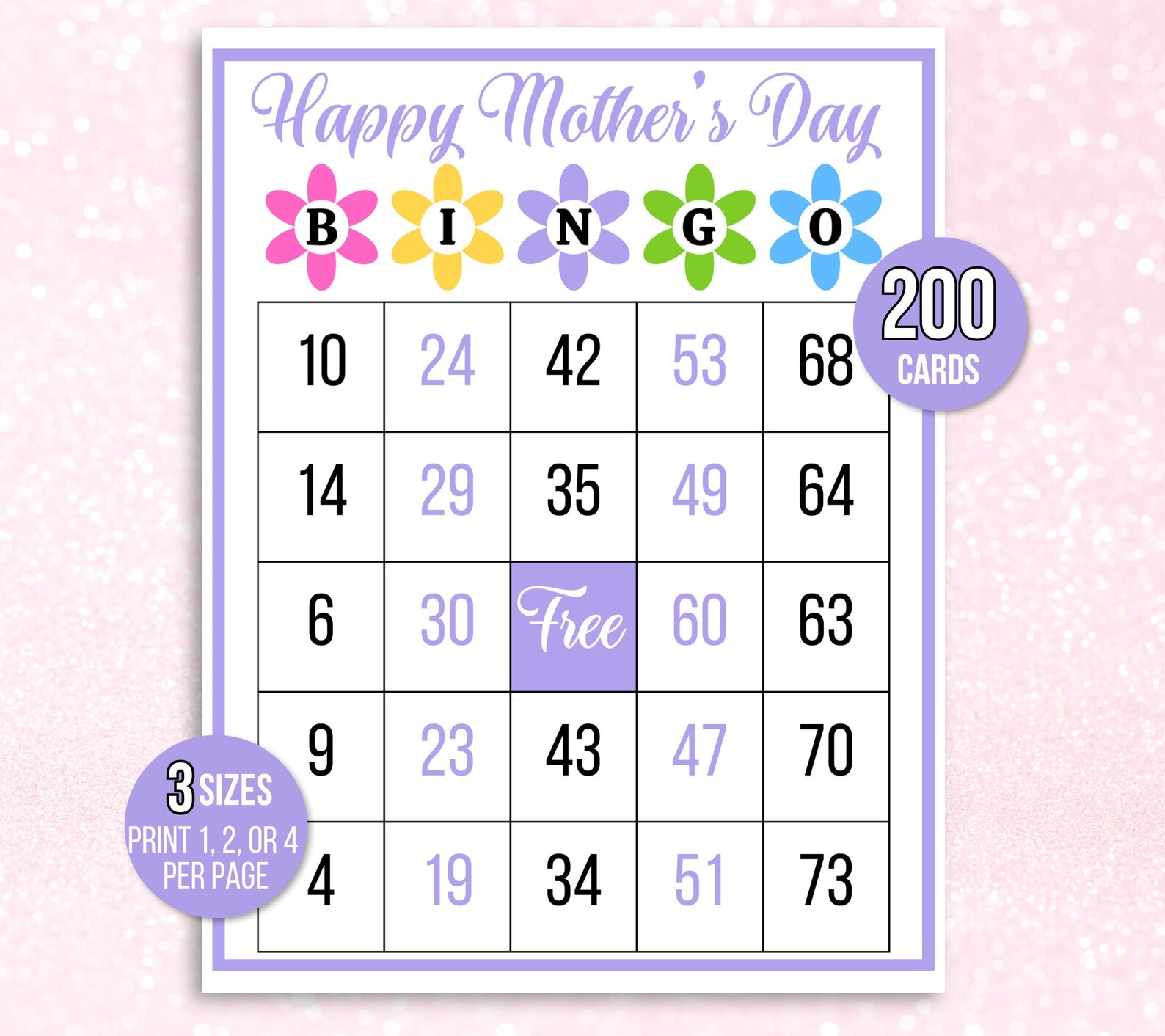 Mother's Day Bingo, 200 Mother's Day Bingo Cards, Mother's Day Activity ...