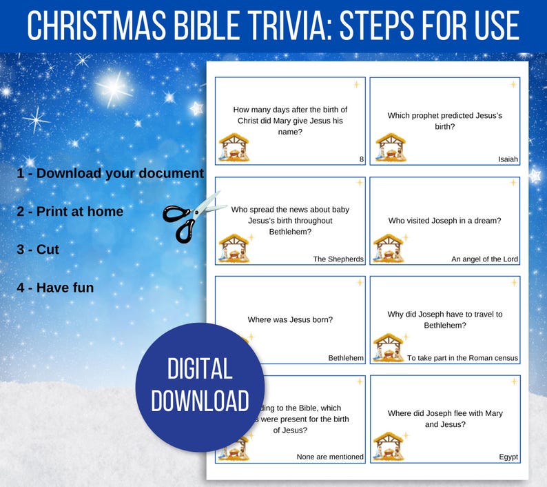 Christmas Bible Trivia Cards, Christmas Bible Trivia, Fun Nativity Game ...