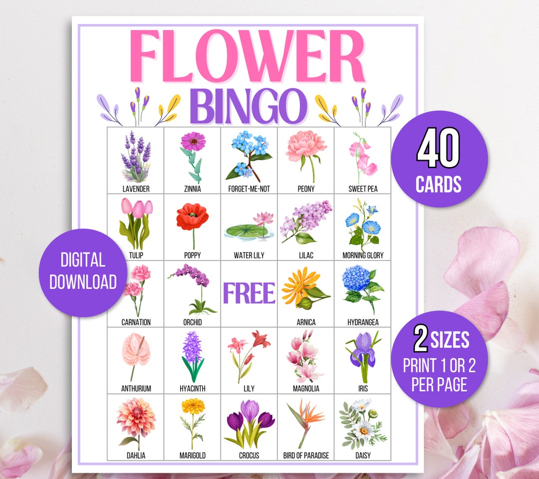 Flower Bingo, Spring Bingo, Garden Bingo, 40 Printable Flower Bingo ...