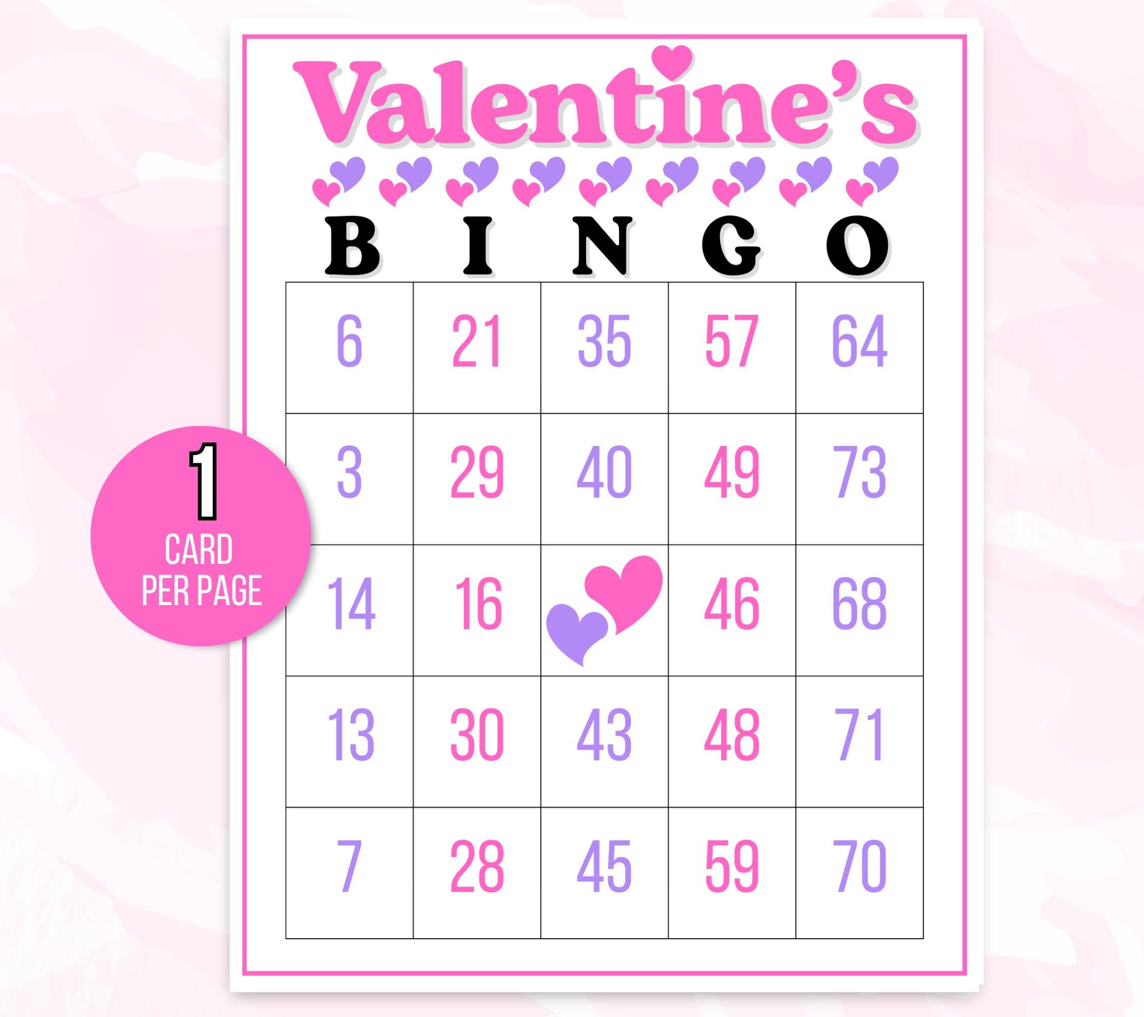 Valentine's Bingo, 100 Valentine's Day Bingo Cards, Valentine's Carte ...