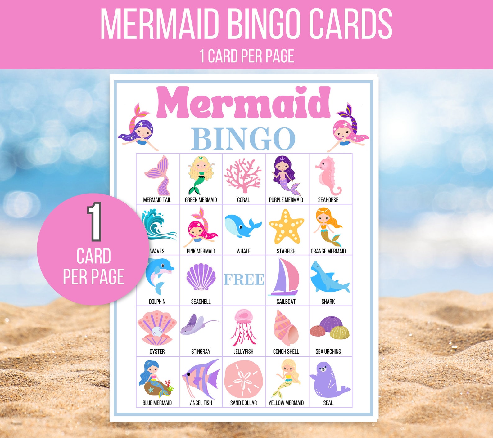Mermaid Bingo, 30 Printable Mermaid Bingo Cards, Mermaid Game, Mermaid ...