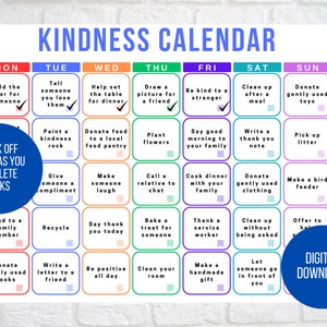 Kindness Calendar, Acts of Kindness Calendar, Kid's Kindness Challenge ...