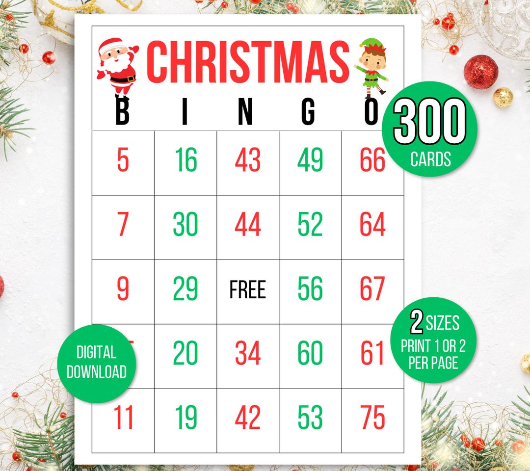 300 Christmas Bingo Cards, 1, 2, or 4 per Page, Christmas Party Game ...