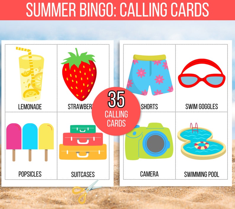 Summer Bingo, 100 Summer Bingo Cards, Summer Game, Summer Activity, Kid ...