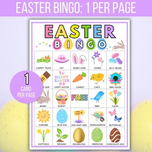 Easter Bingo, 60 Printable Easter Bingo Cards, Easter Activity for Kids ...