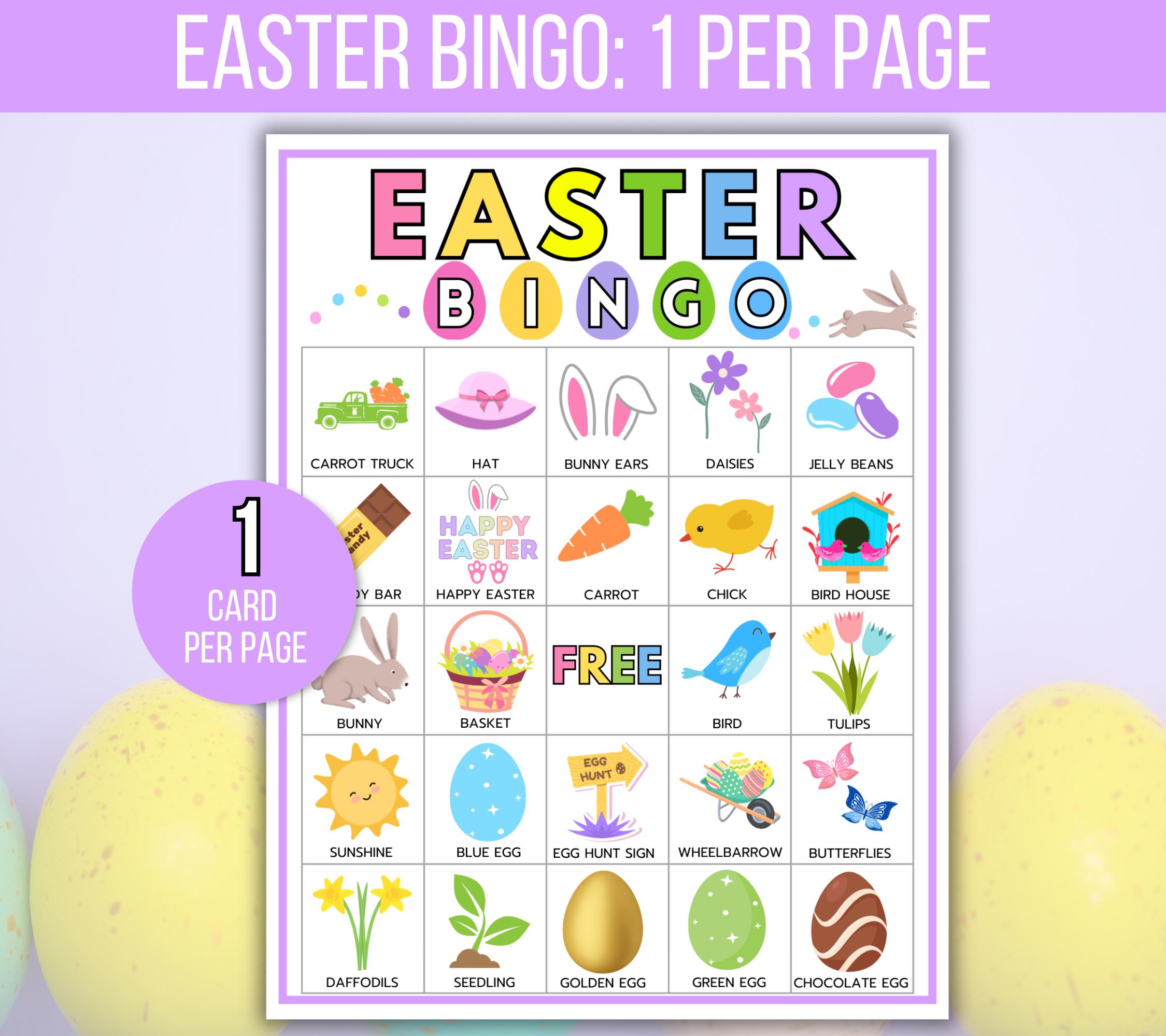 Easter Bingo, 60 Printable Easter Bingo Cards, Easter Activity for Kids ...