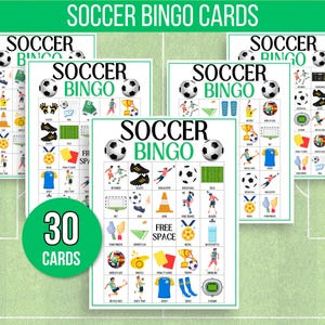Soccer Bingo, 30 Soccer Bingo Cards, Soccer Game, Soccer Activity, Kid ...