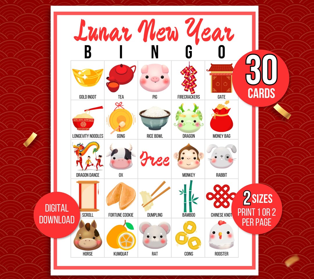 Lunar New Year Bingo, 30 Lunar New Year Bingo Cards, Lunar New Year ...