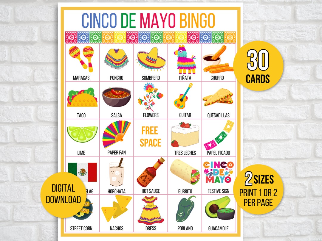 Cinco De Mayo Bingo, 30 Printable Cinco De Mayo Bingo Cards, Cinco De ...