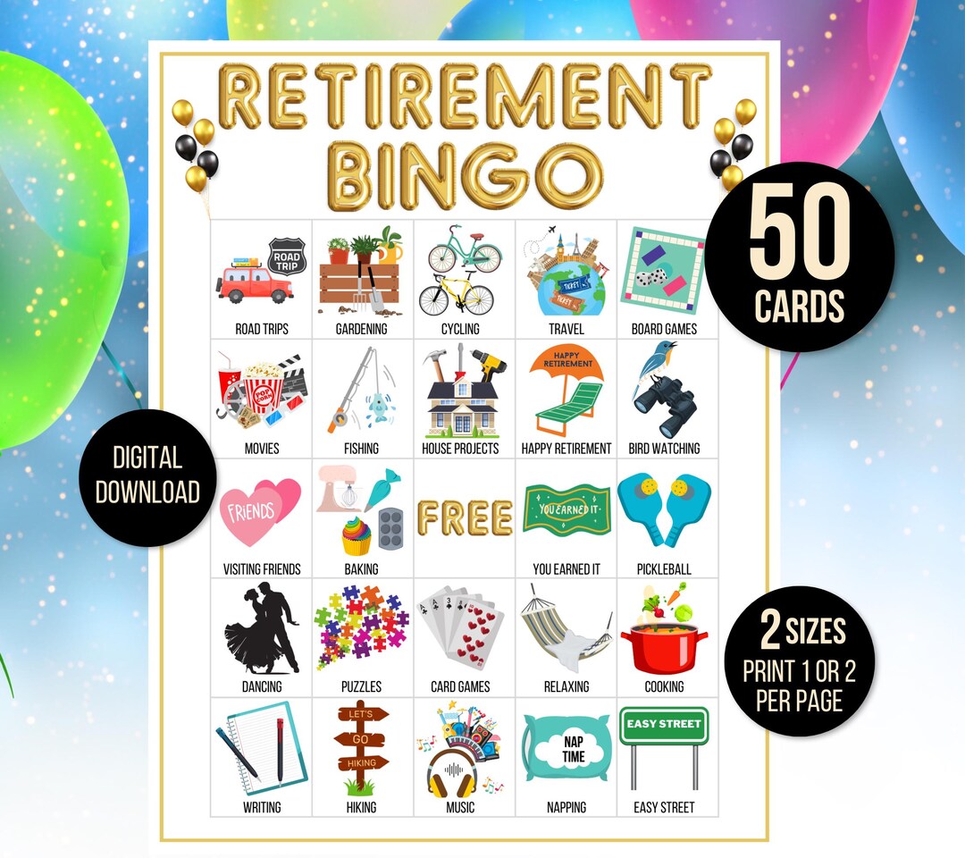 Retirement Bingo, 50 Retirement Bingo Cards, Retirement Activity ...