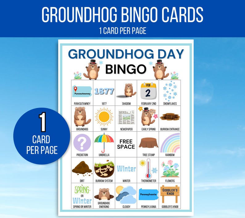 Groundhog Day Bingo, 30 Printable Groundhog Day Bingo Cards, Groundhog ...