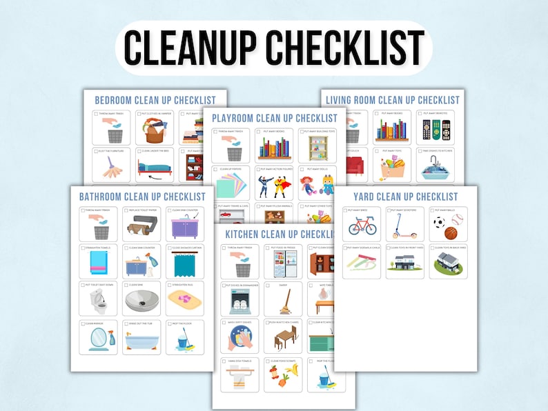 Kids Cleaning Checklist With Pictures, Kids Tidying Checklists, Kids ...