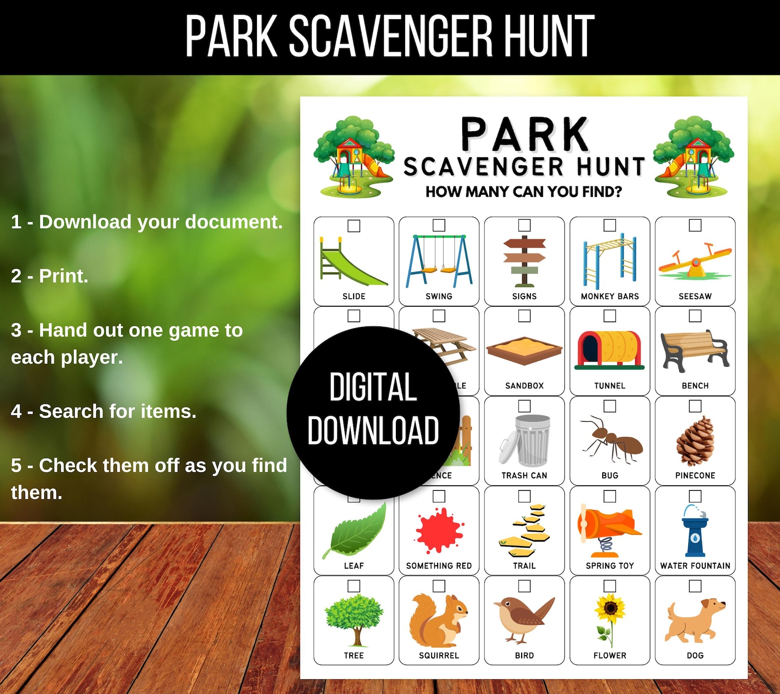 Park Scavenger Hunt for Kids, Outdoor Park Scavenger Hunt, Park ...