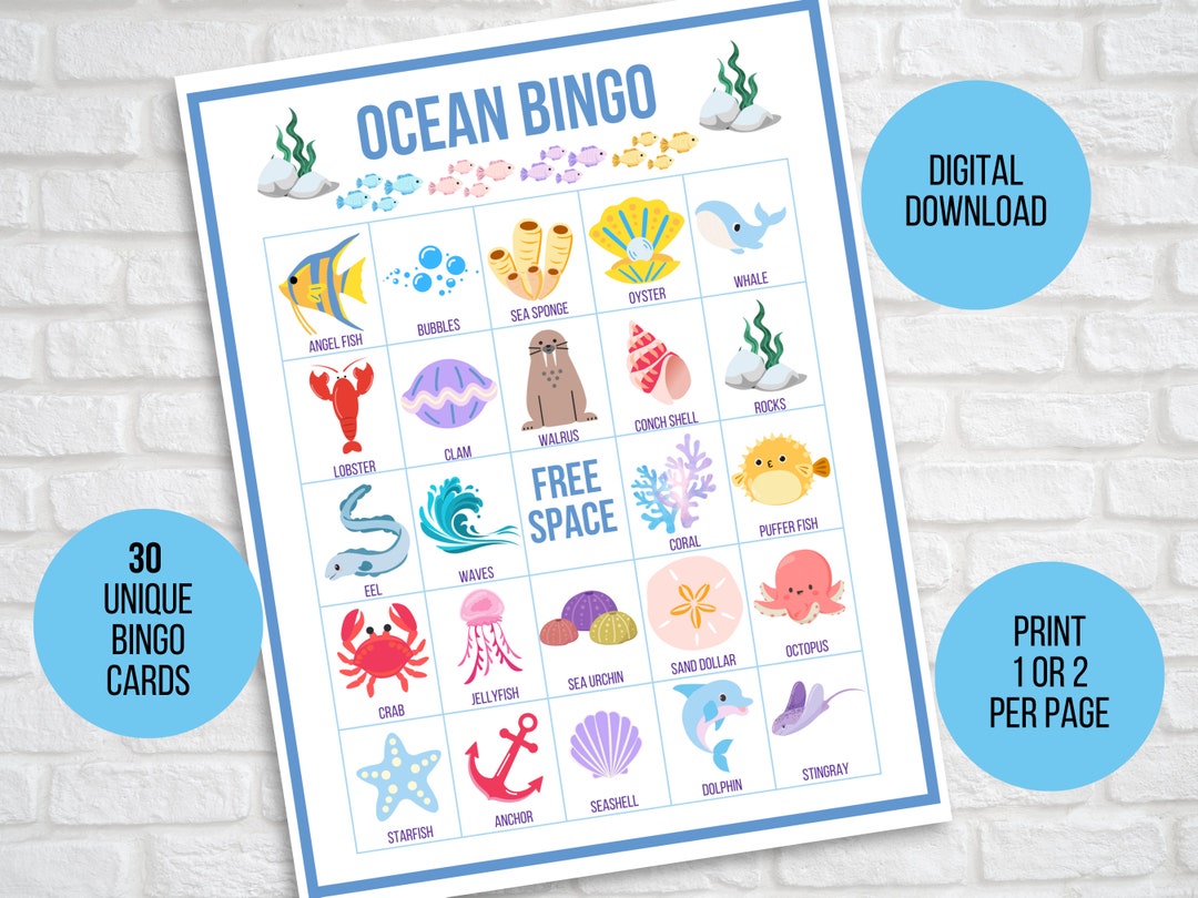 Ocean Bingo Under the Sea Bingo 30 Printable Ocean Bingo - Etsy