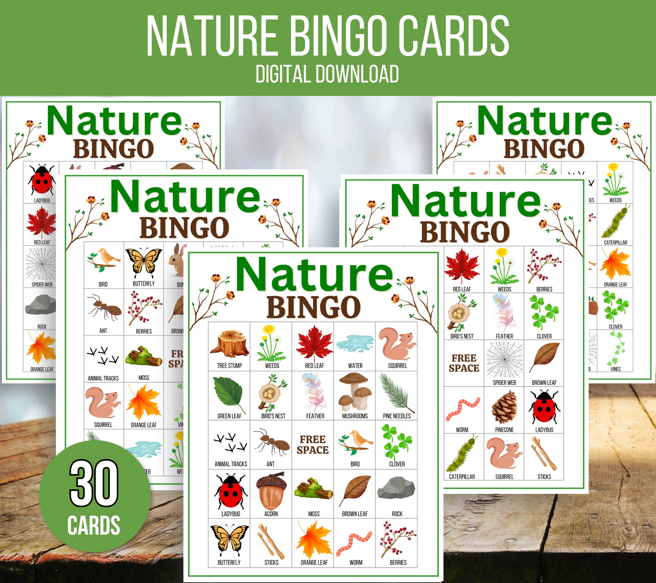 Nature Bingo, 30 Printable Nature Bingo Cards, Nature Party Game ...