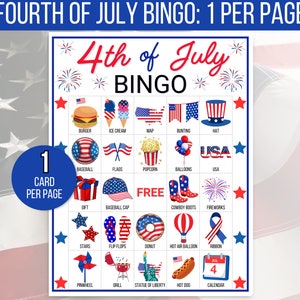 4th of July Bingo, 40 Fourth of July Bingo Cards, Patriotic Bingo ...