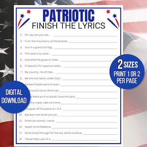Patriotic Finish the Lyrics, 4th of July Party Game, Fun Patriotic Game ...
