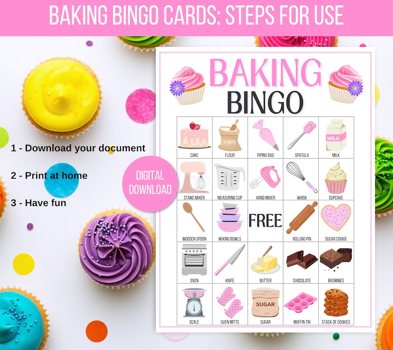 Baking Bingo, 30 Printable Baking Bingo Cards, Baking Birthday, Baking ...