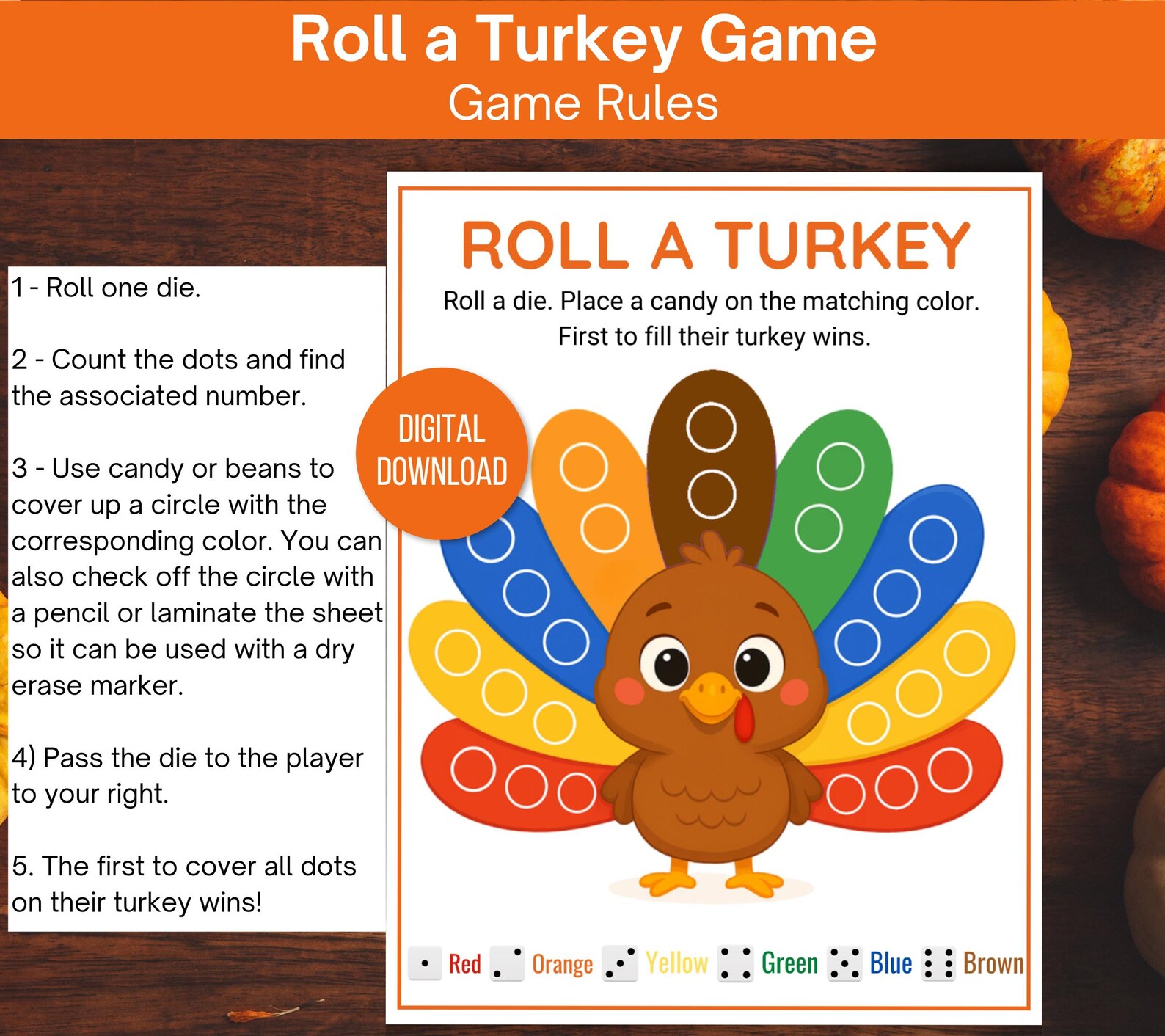 Thanksgiving Roll a Turkey Family Game, Roll a Turkey Kids Game, DIY ...