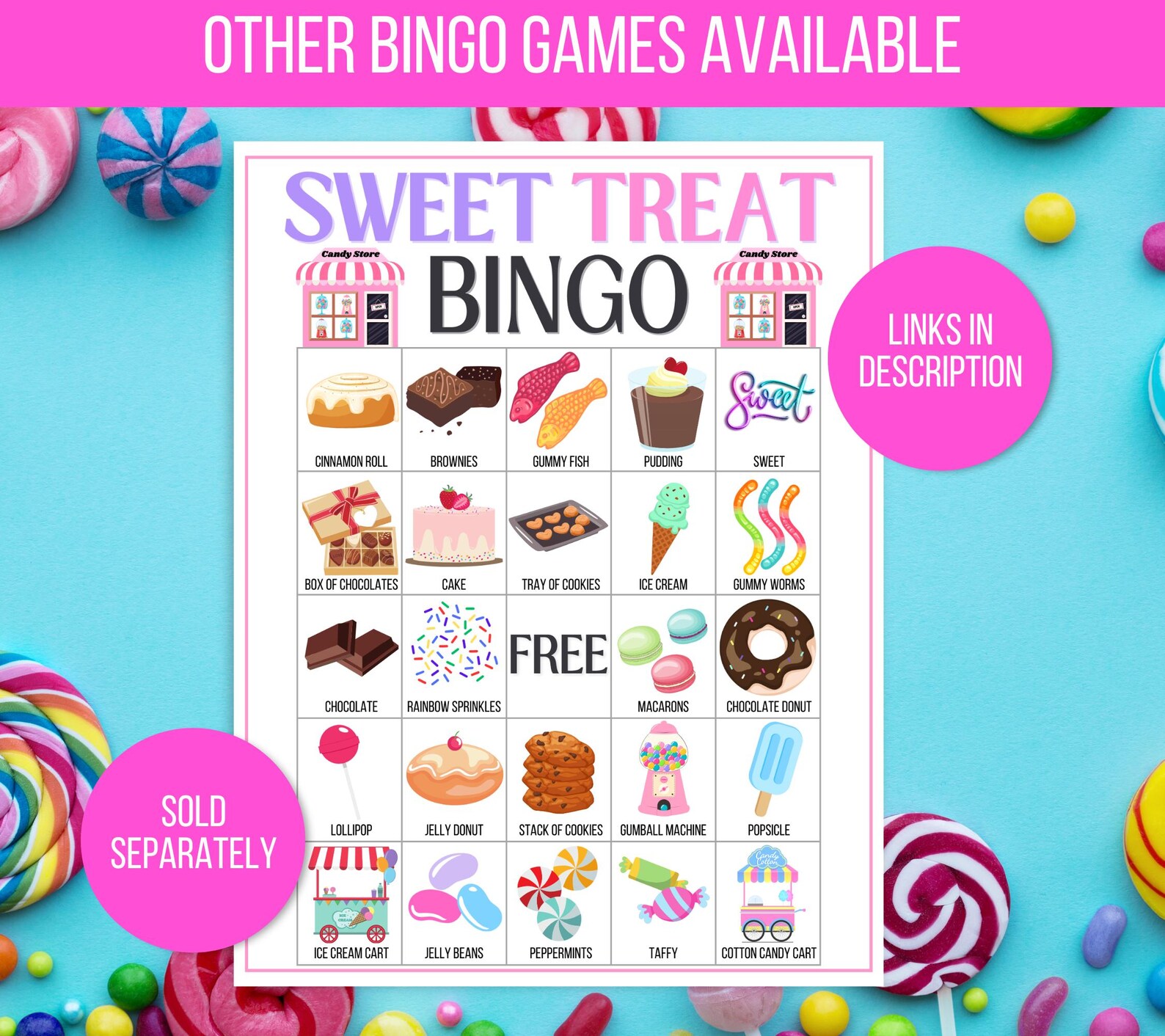 Candy Bingo, 100 Printable Candy Bingo Cards, Sweet Treats Bingo, Candy ...