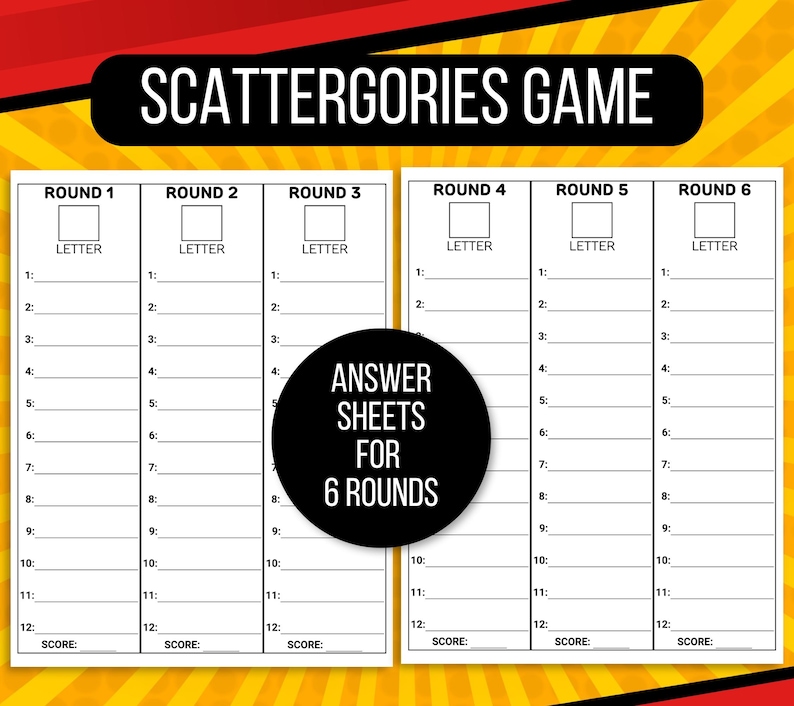 Scattergories Game, Family Scattergories Game, Scattergories Score ...