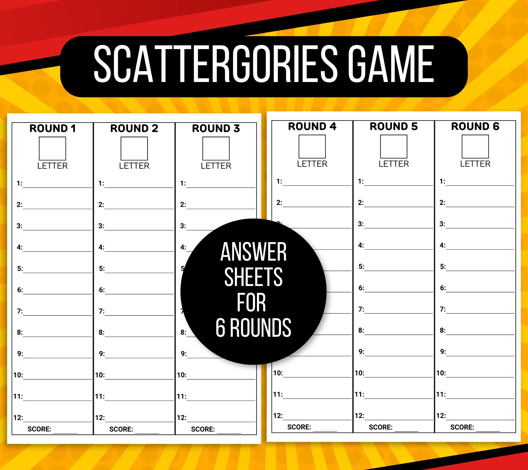 Scattergories Game, Family Scattergories Game, Scattergories Score ...