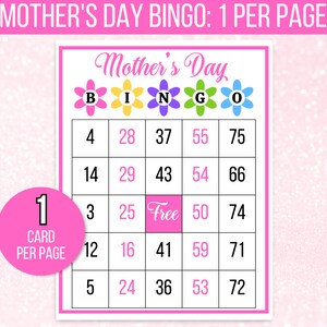 Mother's Day Bingo, 150 Mother's Day Bingo Cards, Mother's Day Activity ...