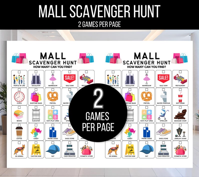Mall Scavenger Hunt for Kids, Mall Scavenger Hunt, Mall Activity, Mall ...