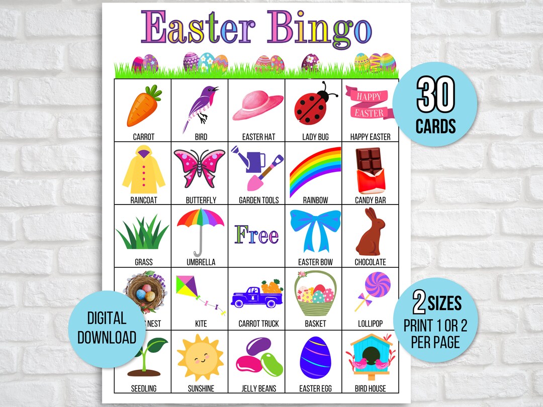 Easter Bingo, 30 Printable Easter Bingo Cards, Easter Activity for Kids ...