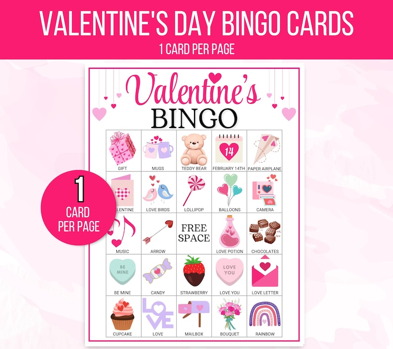 Valentine's Day Bingo, 60 Valentine's Day Bingo Cards for Kids ...